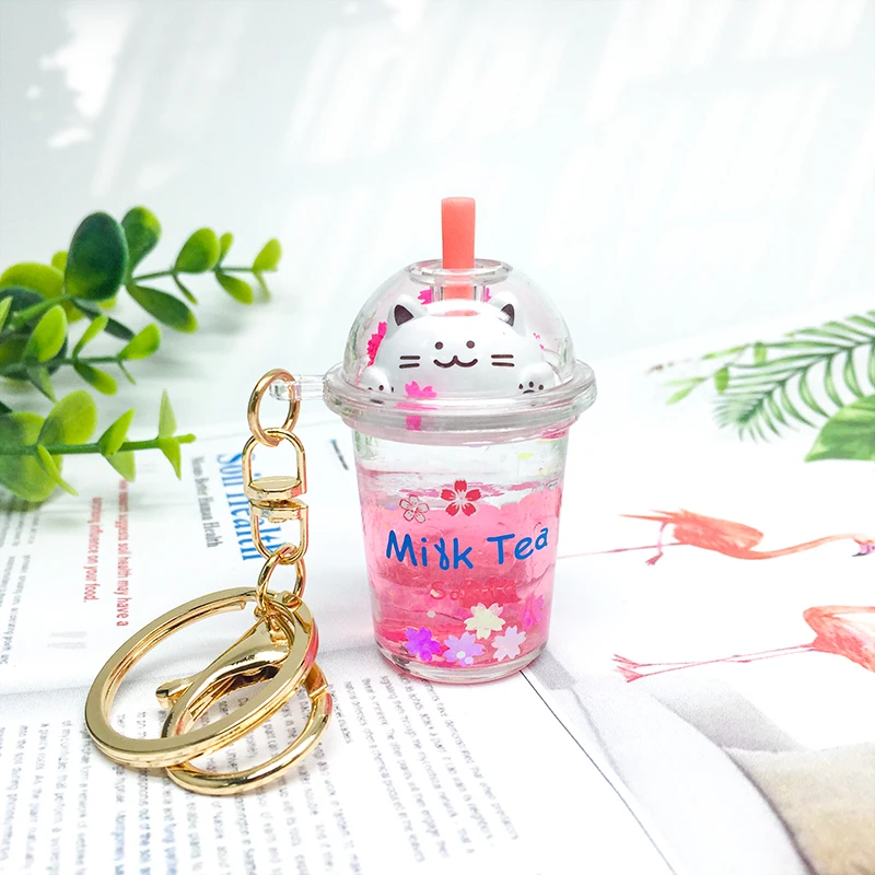 Cartoon Bubble Boba Milk Tea Keychain Cute Liquid Keychain Girl ...