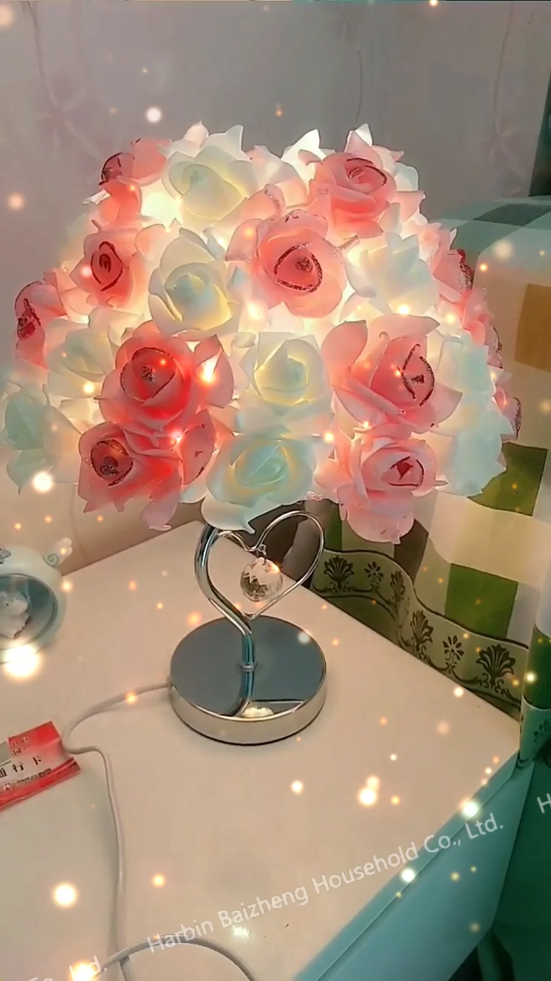 European Table Lamp Rose Flower Led Night Light Bedside Desk Light For ...