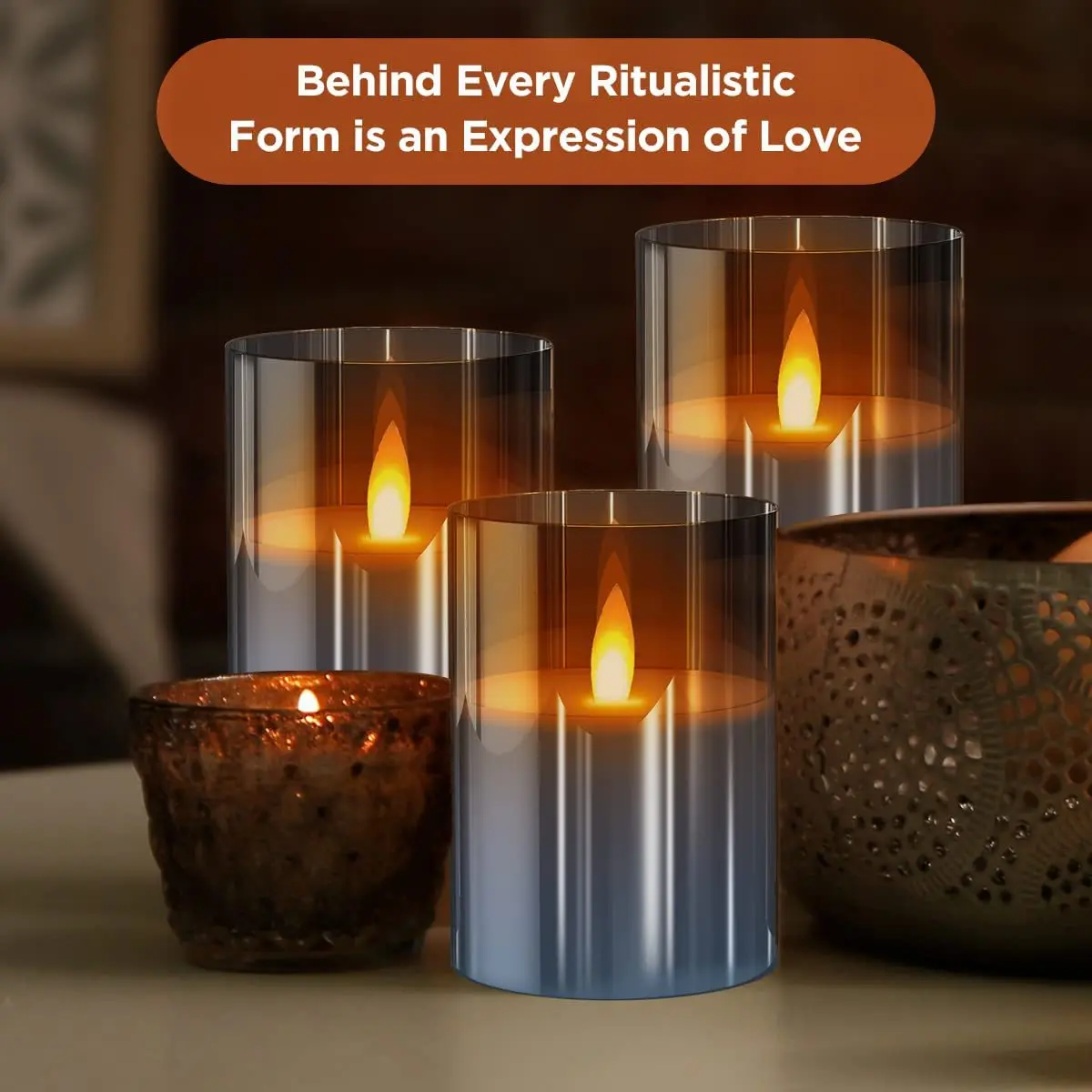 3d Wick Real Moving Flickering Flame Set Pillar Grey Gold Led Light ...