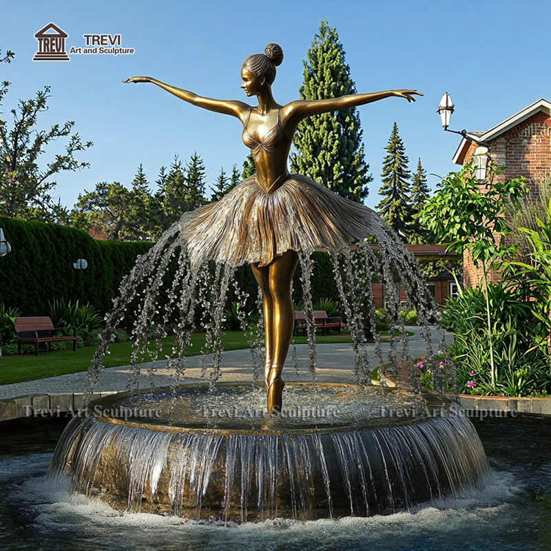 Luxury Modern Gold Ballet Dancer Statue Bronze Fountain