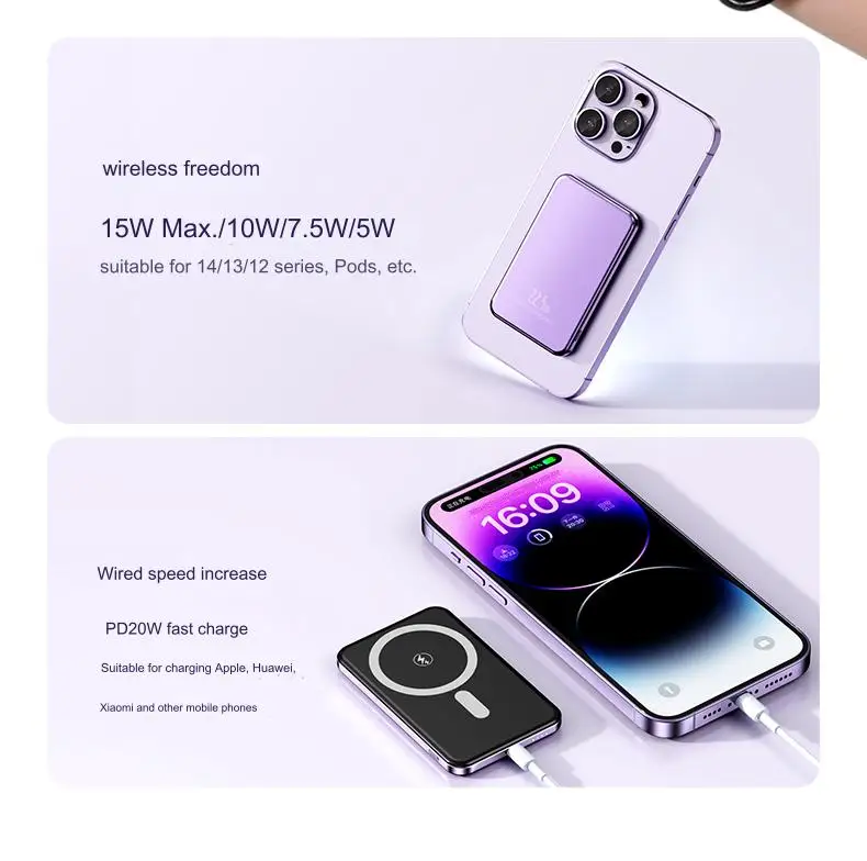 Ultra Thin Mini Portable Charger - 20W Wireless Power Bank