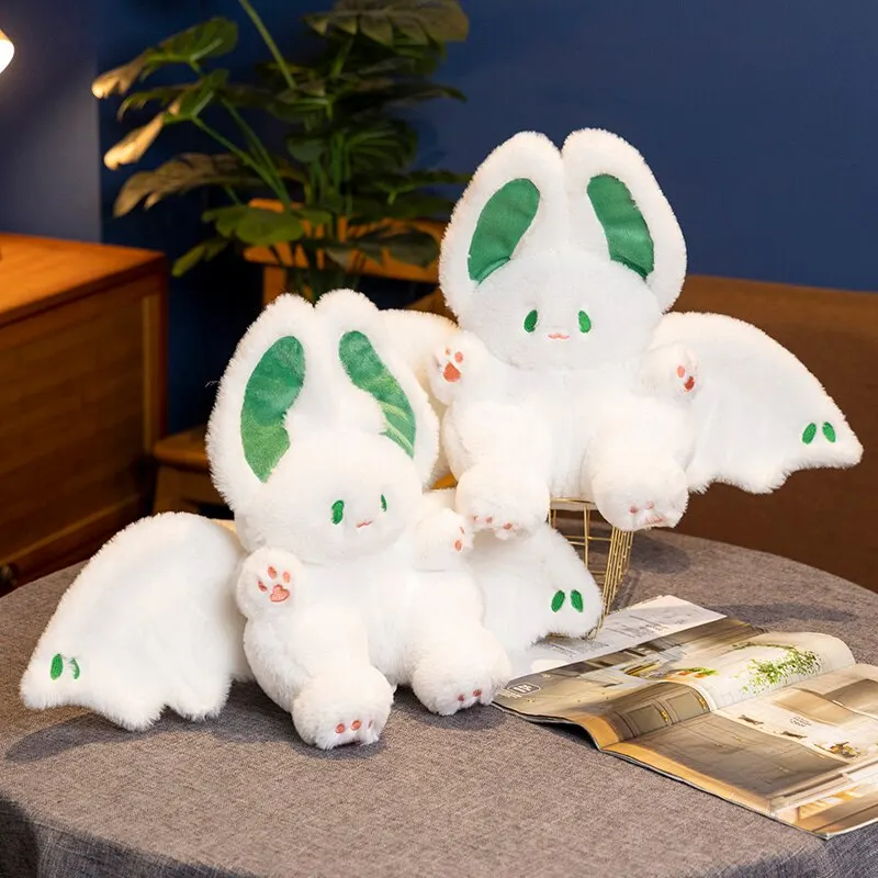 New Kawaii Flying White Rabbit Plush Toy Anime Bunny With Bat Wings ...