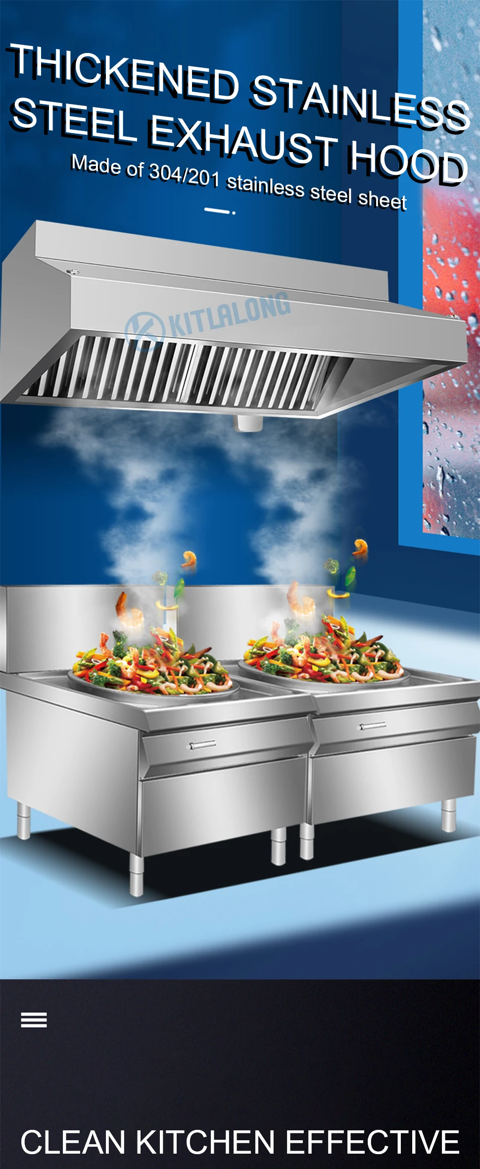 Commercial Stainless Steel Cooker Smoke Exhaust Vent Hood