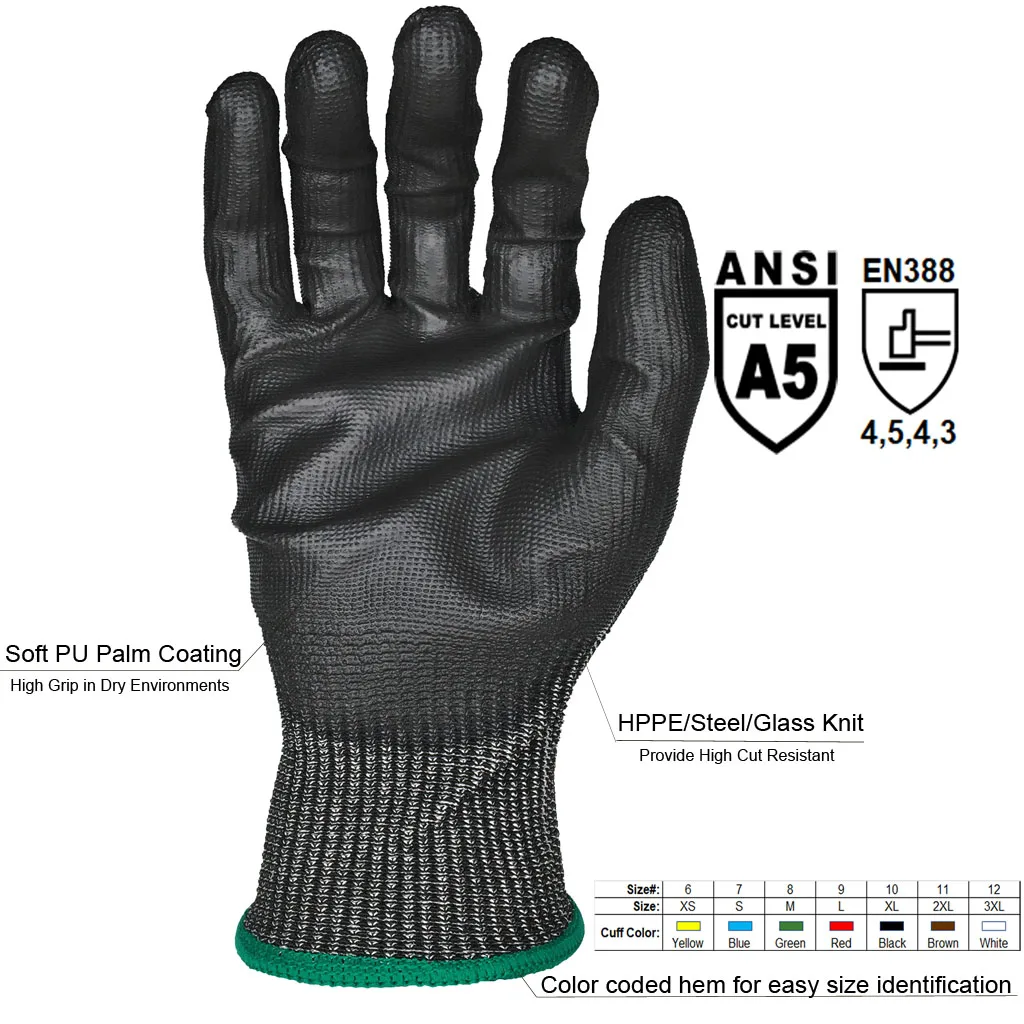 EN388 ANSI A5 Cut Resistant Foam Nitrile Palm Coated Gloves