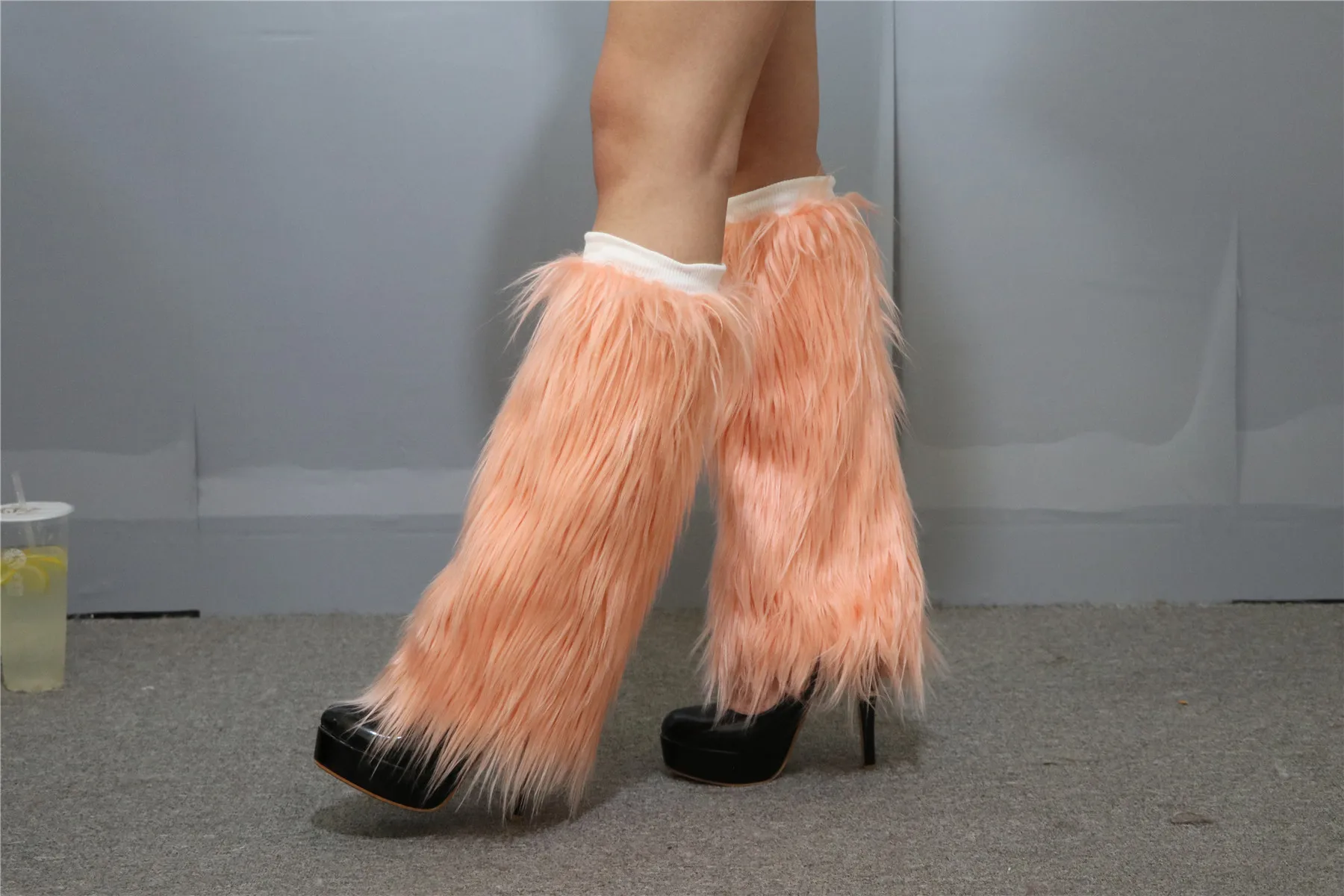 Faux Fur Led Leg Warmers For Women Stage Performance Bright Glitter ...