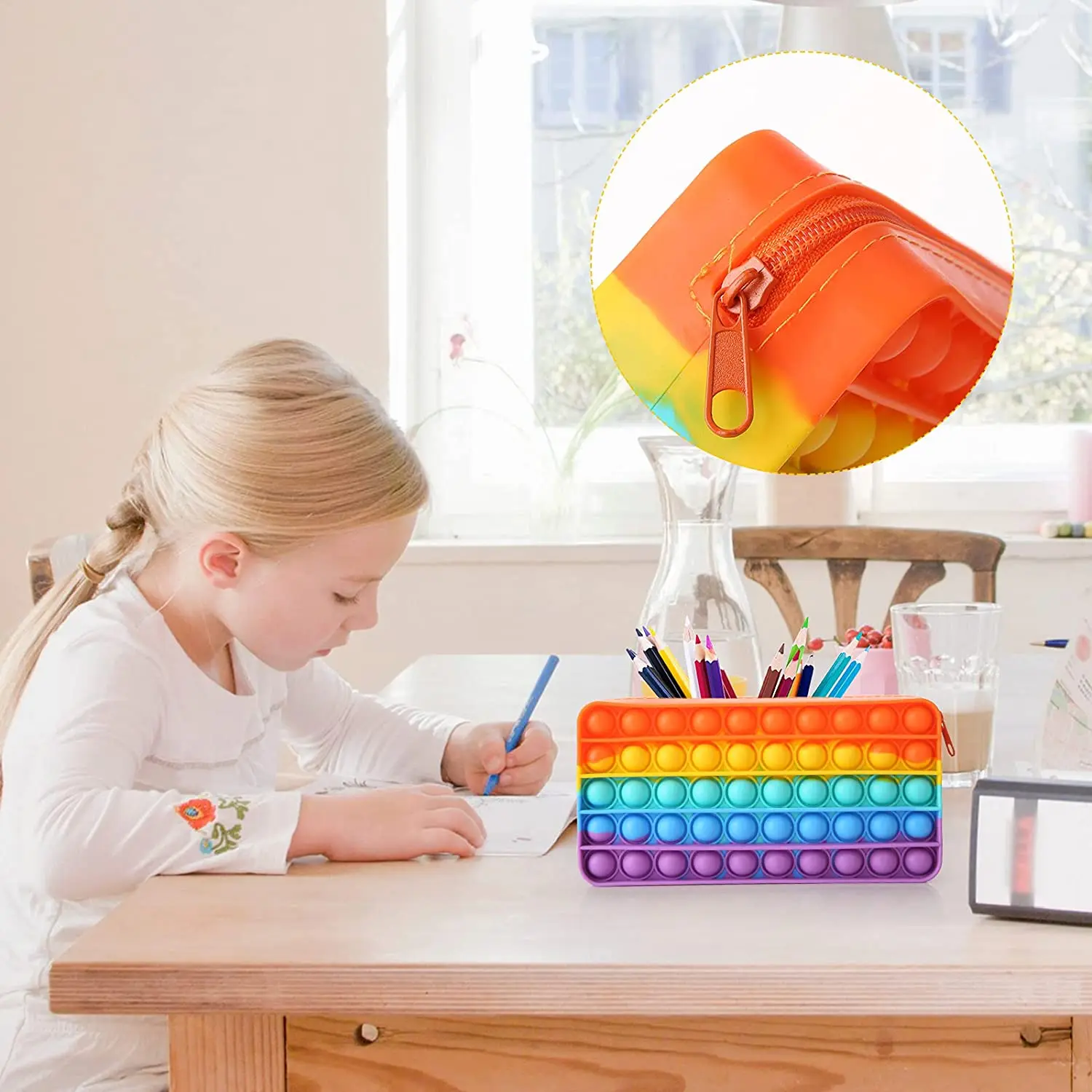 Pop It Pencil Case Bubble Pen Box Kids Silicone Fidget Sensory Toys ...