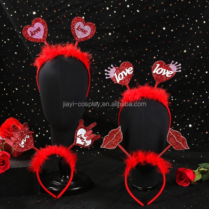 Valentine Headband Glitter Heart Hair Band Red Love Sequin Valentine's ...