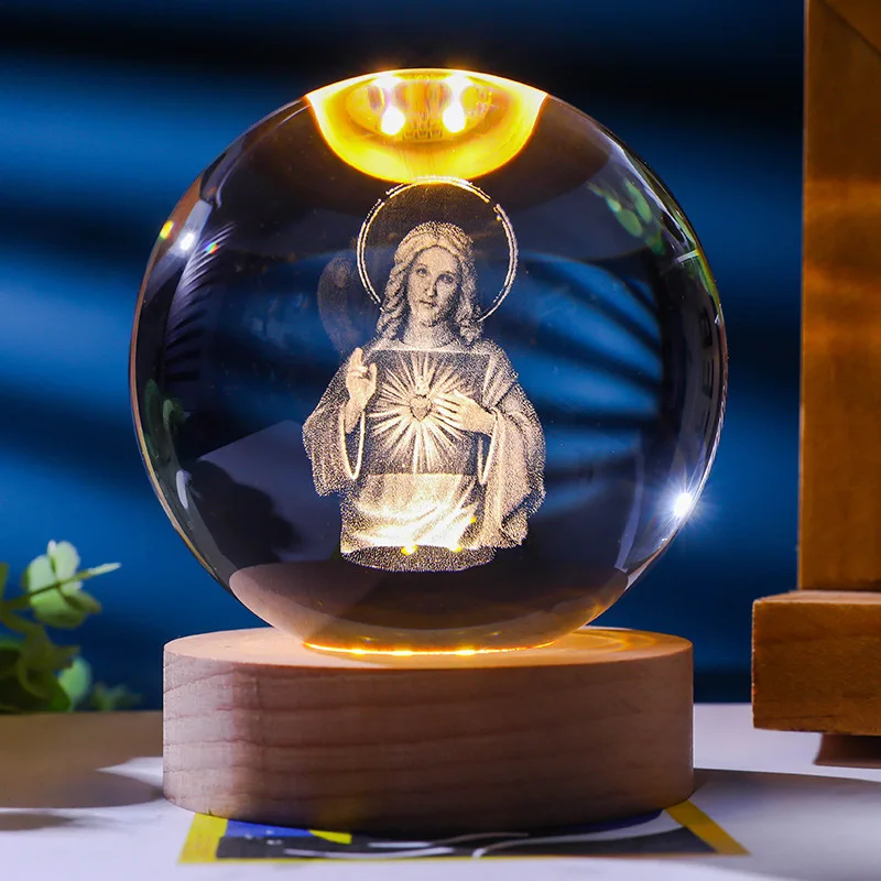Custom Christian Jesus Cross Crystal Ball - 3D Laser Engraved