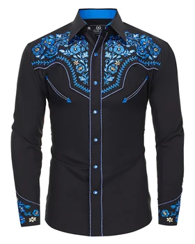 Western Embroidered Cowboy Shirts For Men's Snap Button Long Sleeve ...