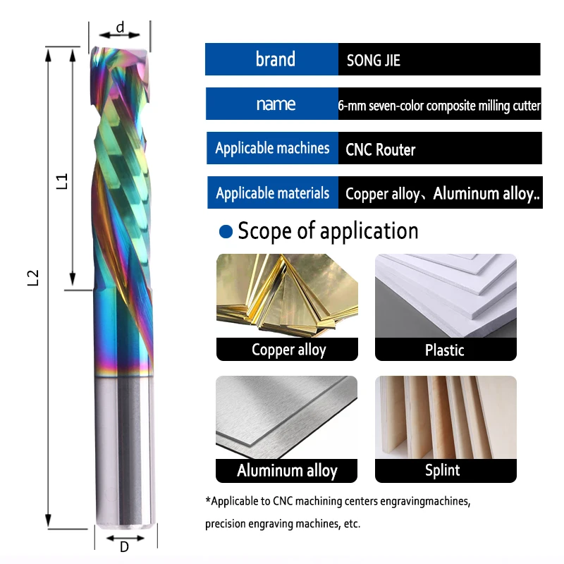 DLC Coated 2 Flute Spiral Carbide Milling Cutter,6mm Shank & Cutting ...