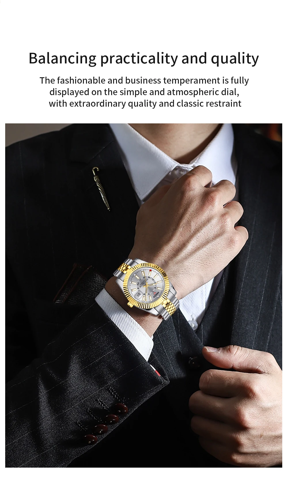 NIBOSI 2638 Custom Logo Stainless Steel Strap Luxury Men's Watch