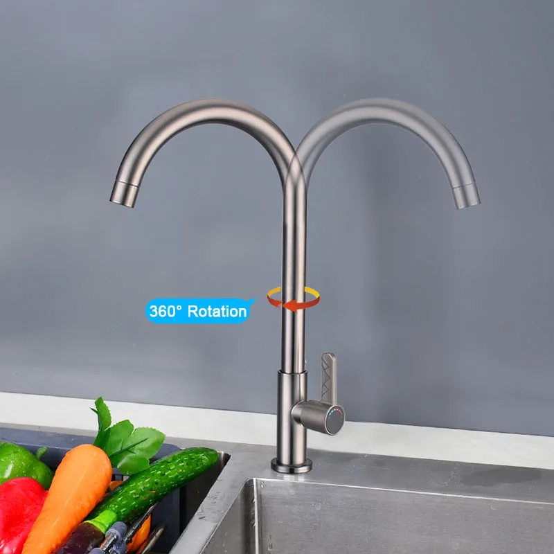 Dark Grey Stainless Steel Kitchen Faucet Single Cold Water Plus Body ...