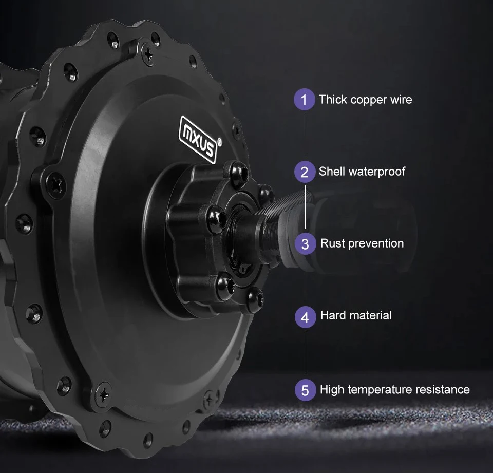 MXUS Brushless Electric Fat Bike Motor 48V Gear Hub with Freewheel ...