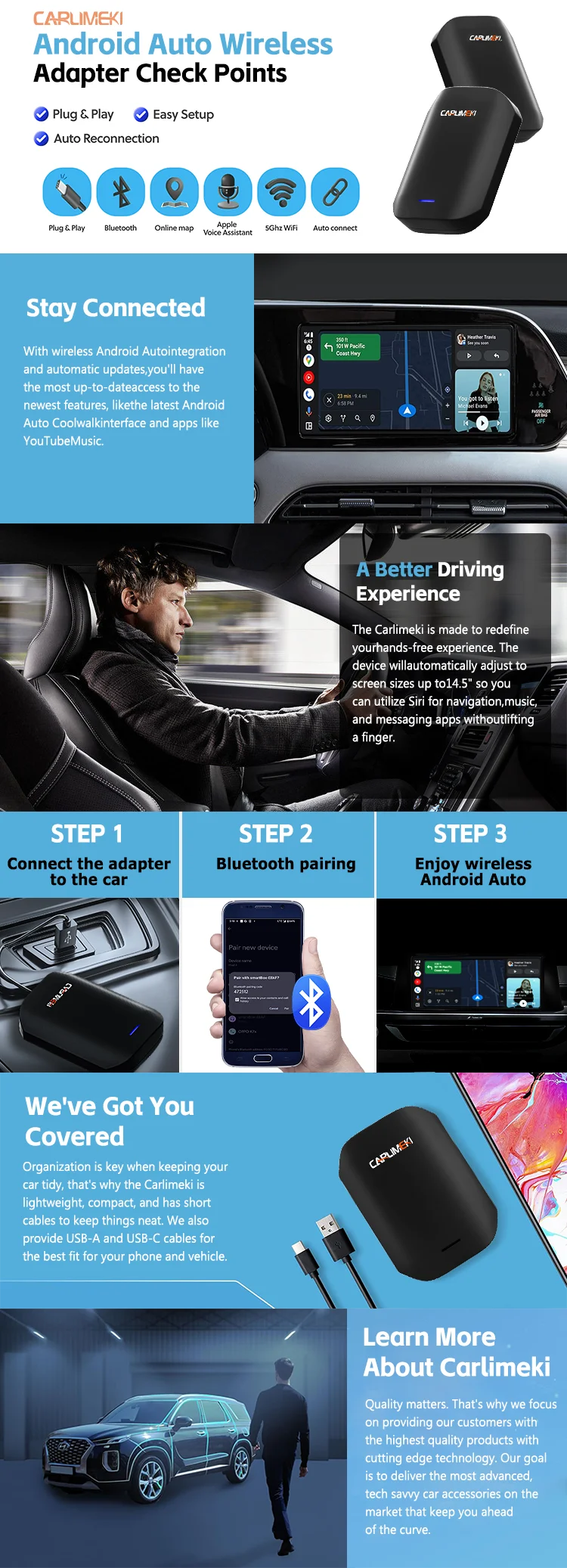 CARLIMEKI Wireless Android Auto Carplay Mirror T-map