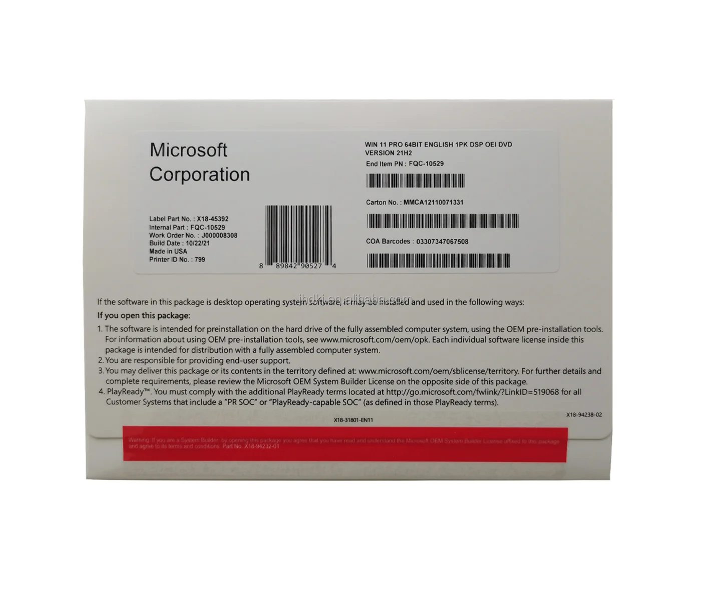 Computer Software Windows 11 Professional Coa Sticker 64 Bit Dvd Oem ...