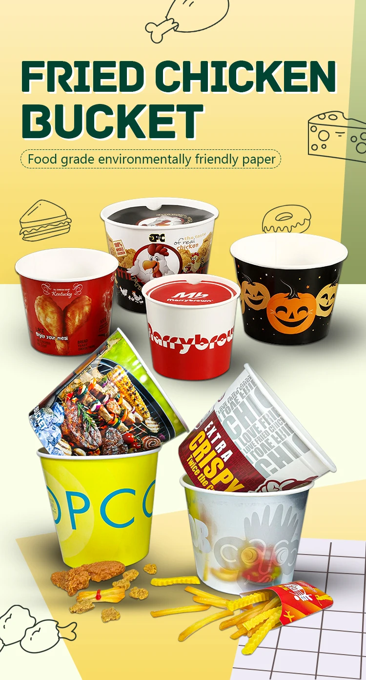 Disposable Paper Chicken Bucket Popcorn Nuggets Bucket With Lid ...