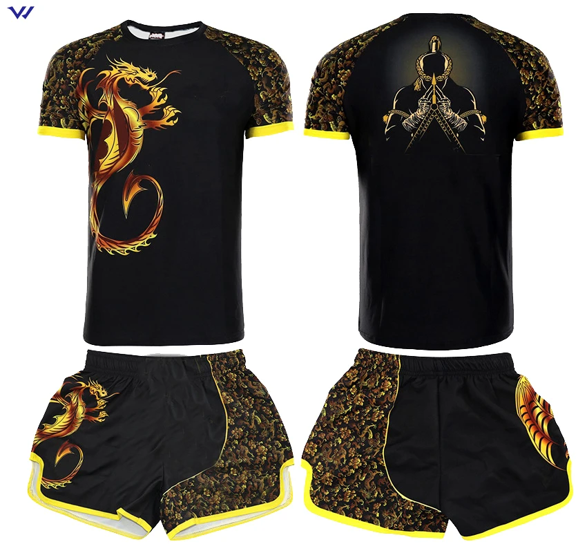 Muay Thai Short Rashguard Shirts Men Martial Arts Boxing Training ...