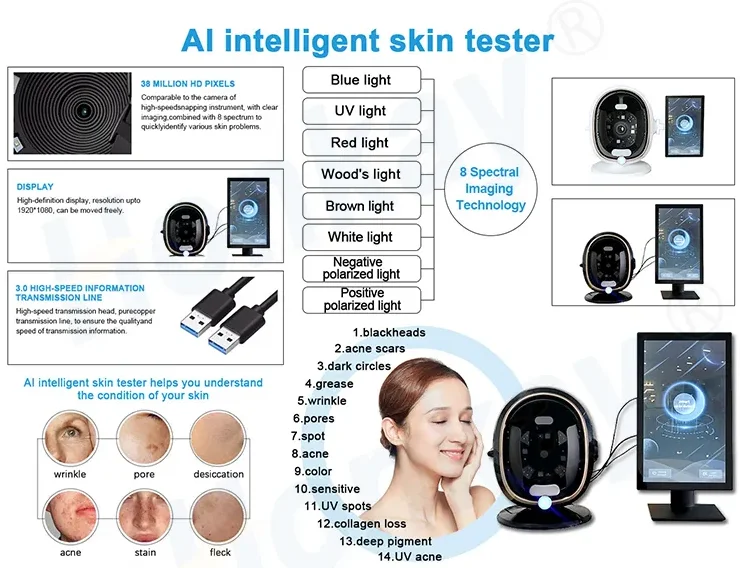 Portable 3d AI Face Skin Diagnostics Analyzer Facial Tester Scanner ...