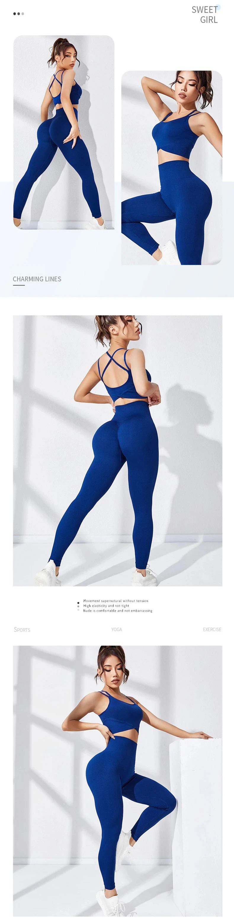 Ladies Sports Seamless Athletic High Waist Butt Lift Leggings Set Women Fitness Workout Clothing ...