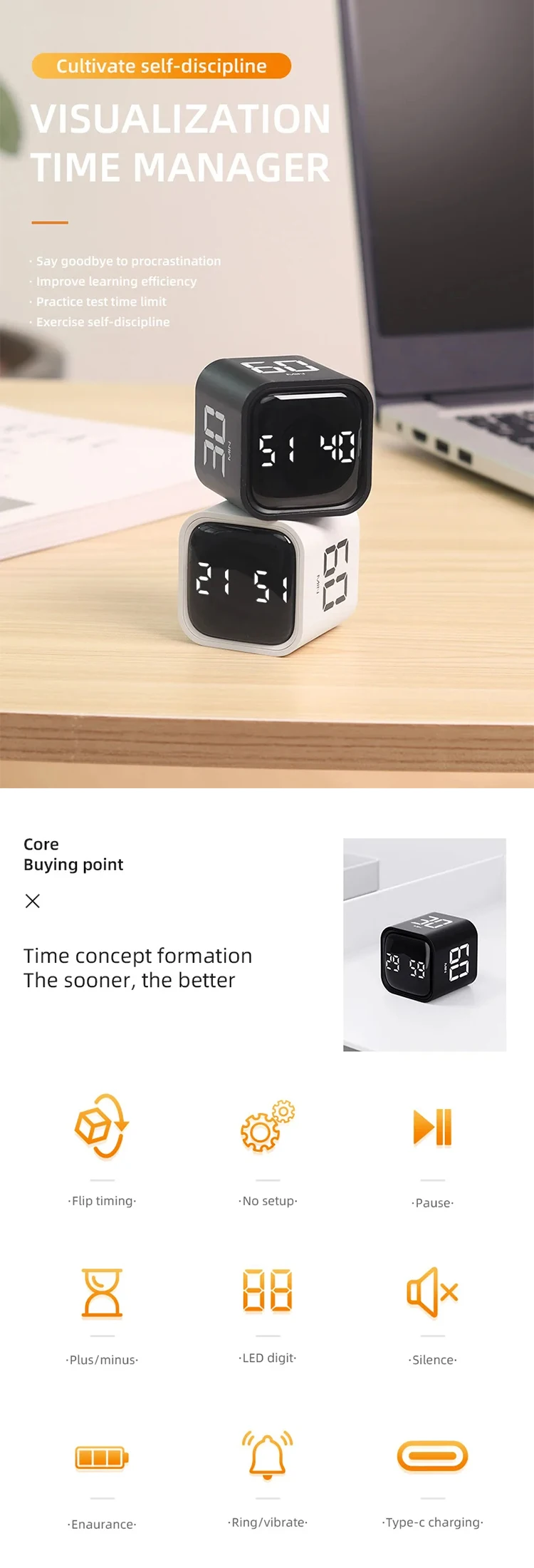 Time Management Smart Kitchen Timer Cube Study Visual Timer For Kids Digital Timer - Buy Small ...