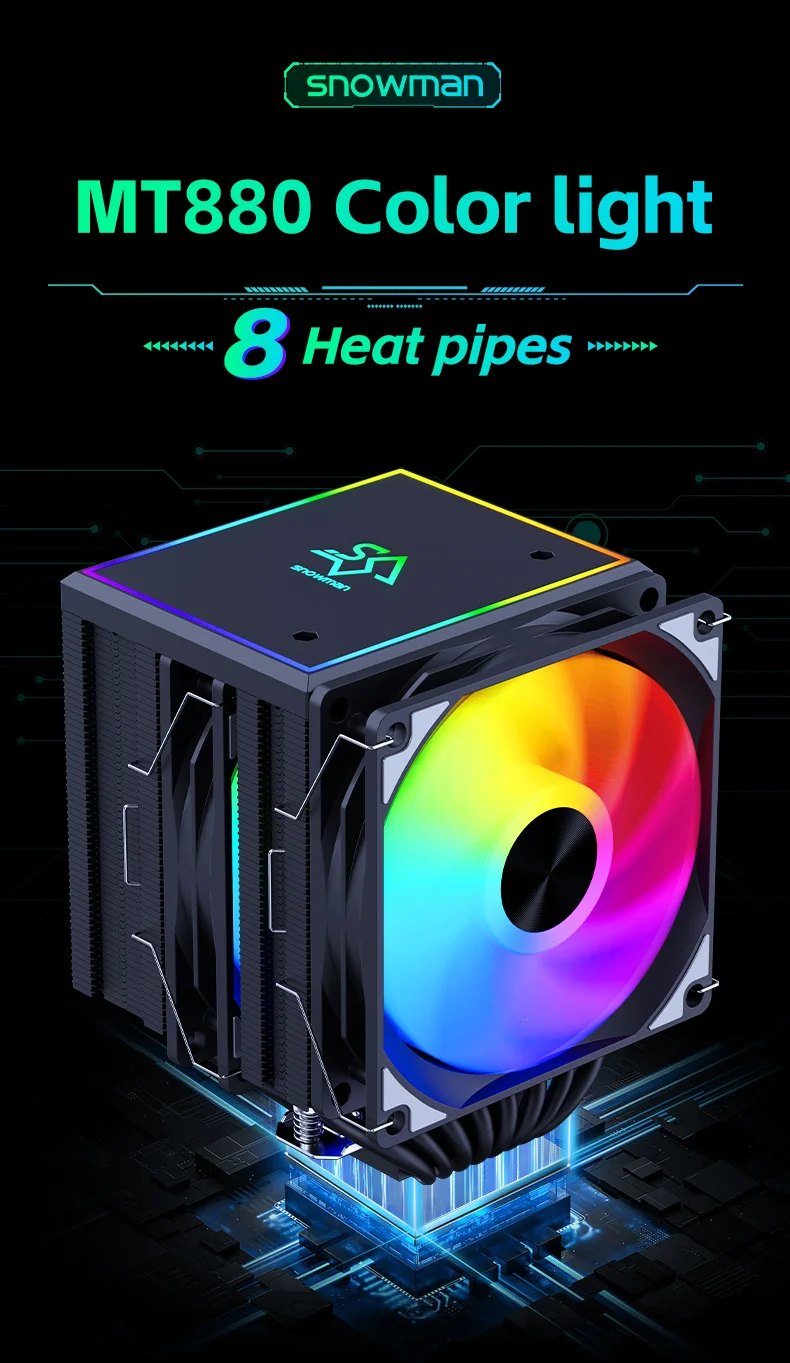 SNOWMAN CPU Air Cooler - 8 Heat Pipe, 120mm Fan LED Light