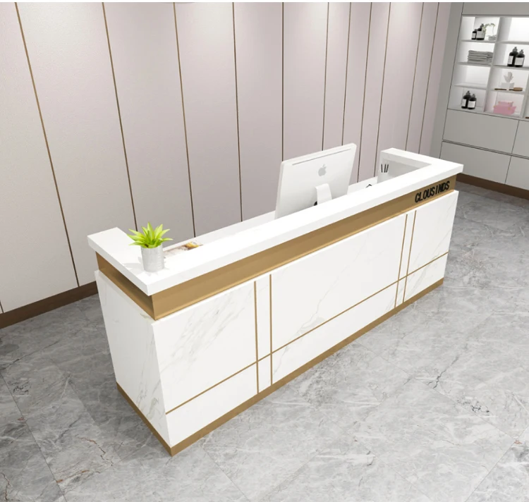 White Gold Reception Desk Modern Reception Counter Cashier Counter For ...