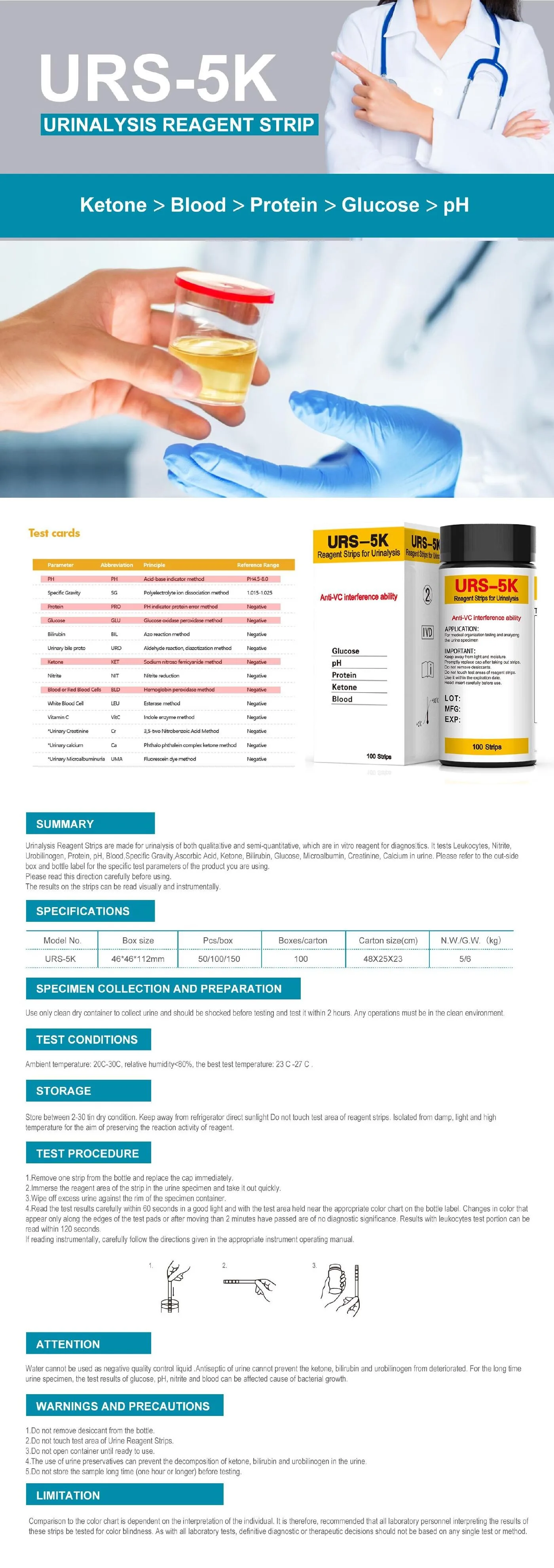 Urine Reagent Strips - 5K Urinary Tract Infection Test Strips
