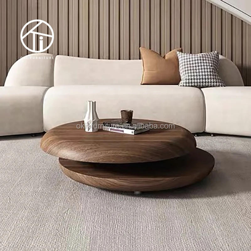 Modern Round Solid Wood Walnut Swivel Expanding Coffee Table Sofa Side ...