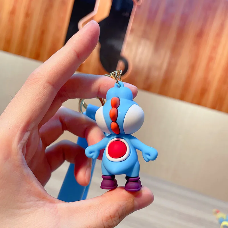 Lovely Cartoon Mario Yoshi Keychain 3D Doll Backpack Decoration Car Key ...