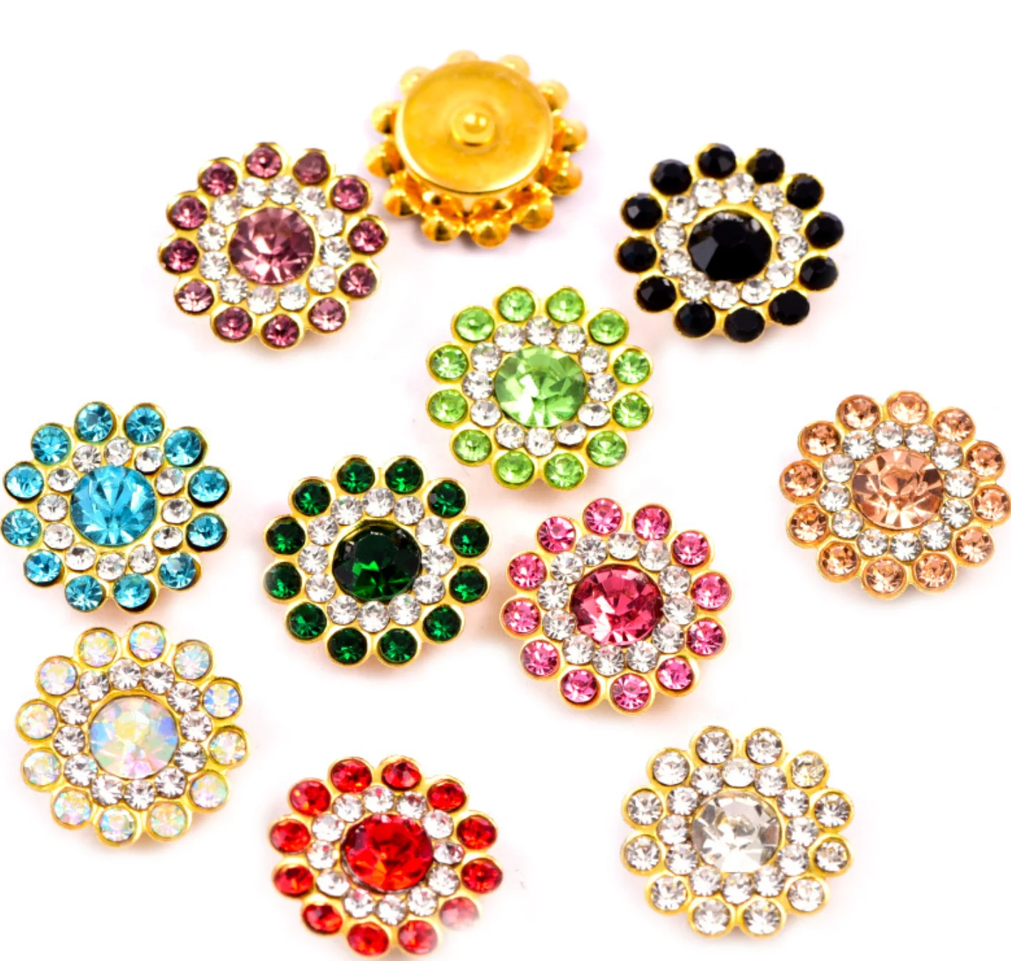 200pcs/Bag Colorful Rhinestone Metal Buttons Flower Domed Sewing Loop ...