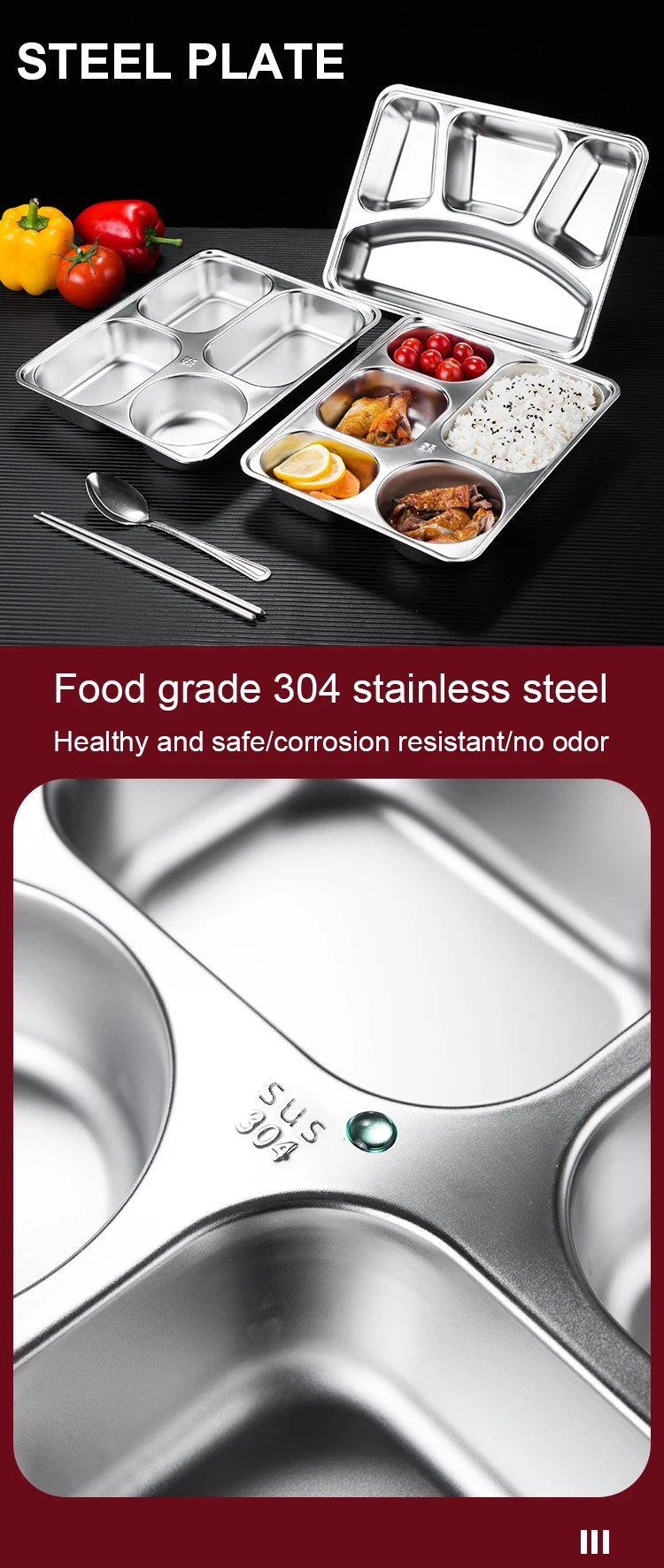 Wholesale Dinner Food Grade Plates Lunch Box Stainless Steel Food ...