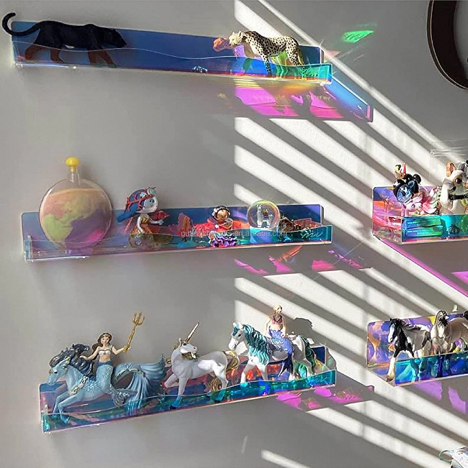 Wall Mounted Iridescent Acrylic Floating Shelves 15.7" Rainbow Acrylic ...