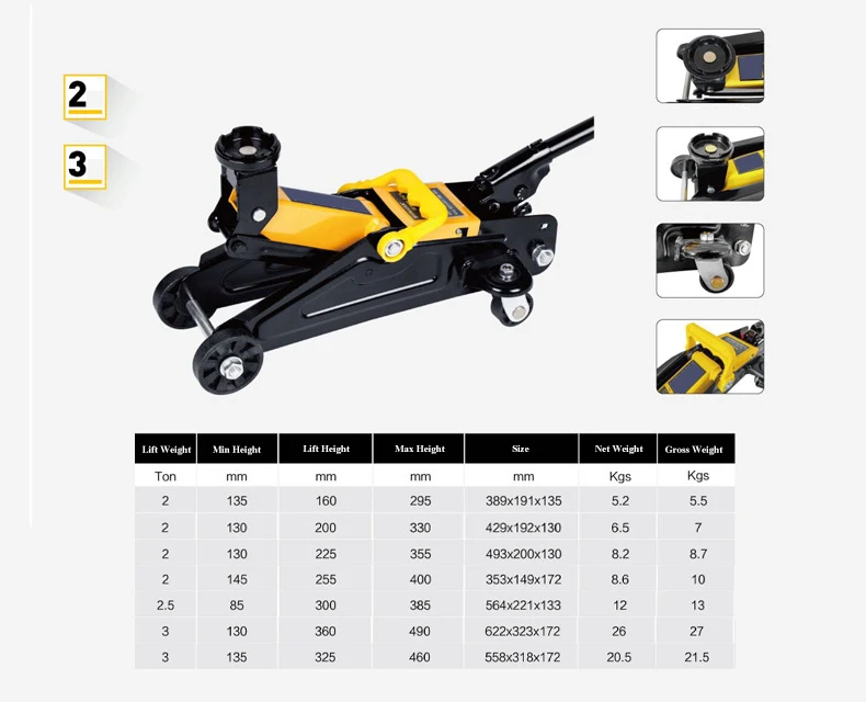 Horizontal Hydraulic Car Lifts 3t Dual Pump Low Profile Floor Jacks ...
