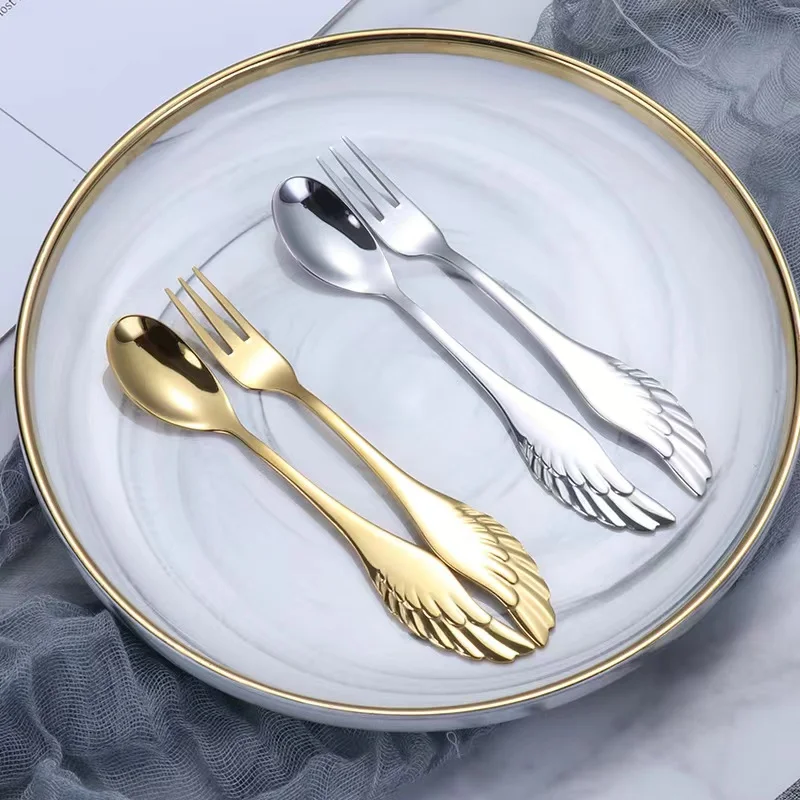 Popular Stainless Steel Angel Wings Spoon Golden Tea Spoon & Fork ...