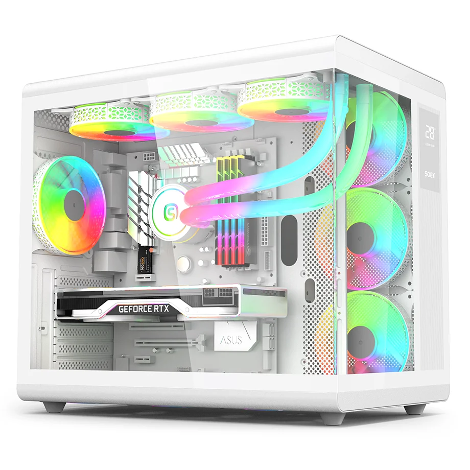 Full Tower Gaming Pc Case White Gaming Casing Pc Cabinet M-atx Atx ...