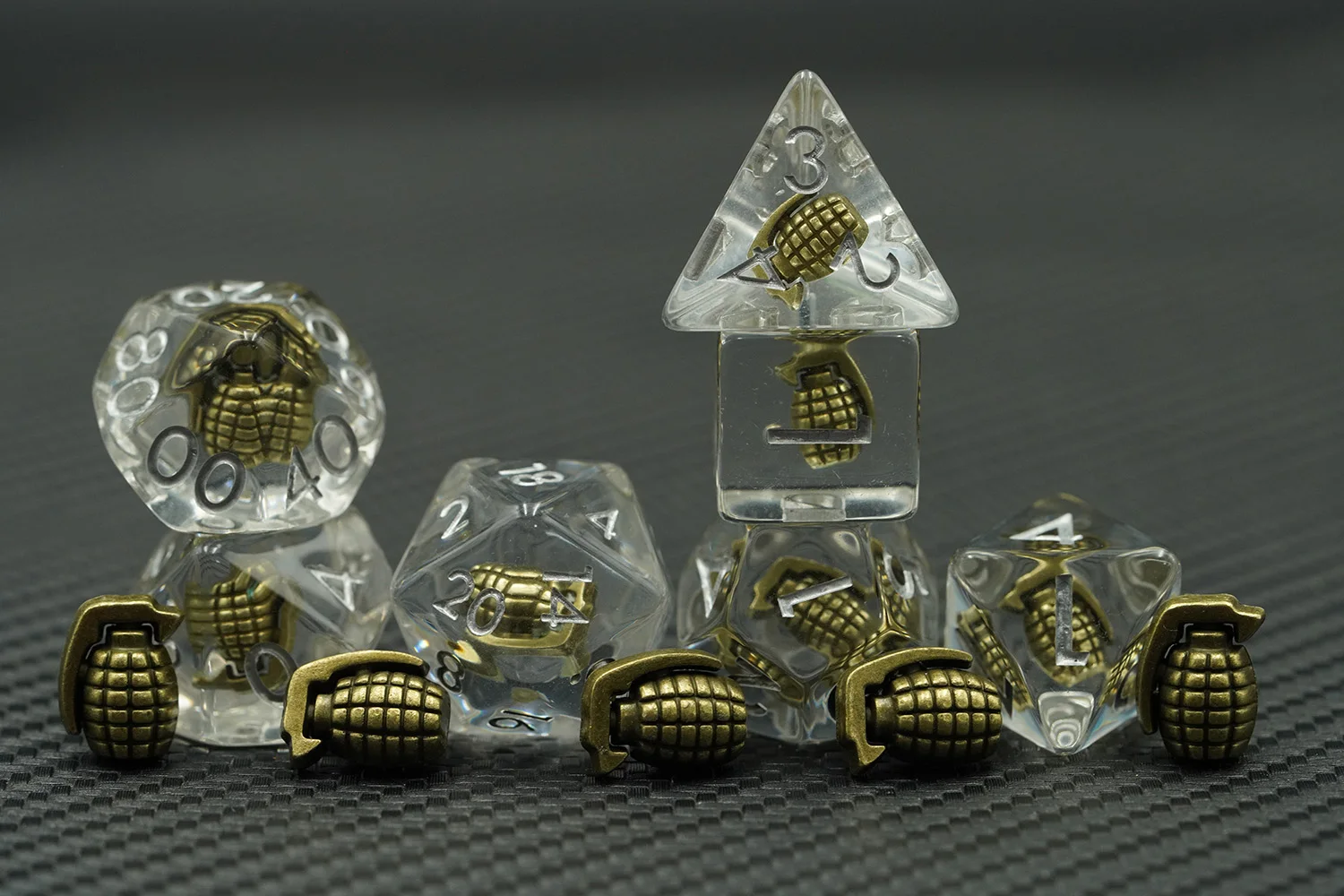 Custom 7-Piece DND Game Dice Set Polyhedral Hand Grenade Weapon Shape ...