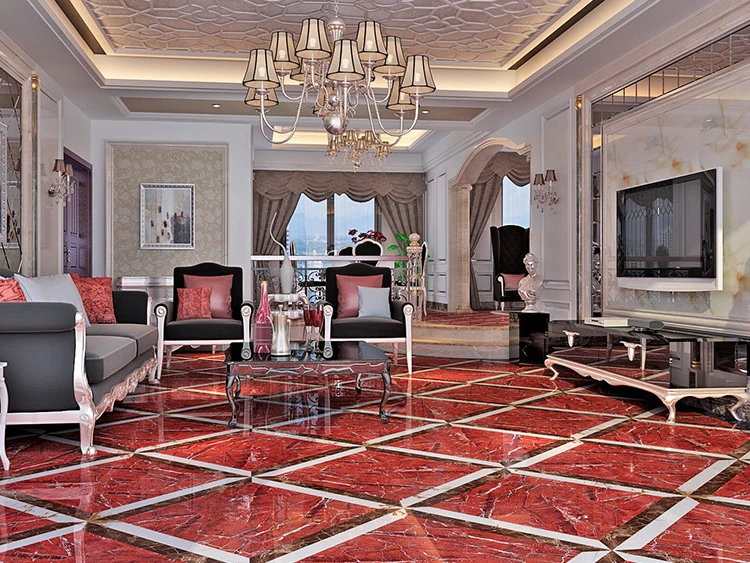600x600mm Red Marble Look Ceramic Floor Tile for Hotel Apartment