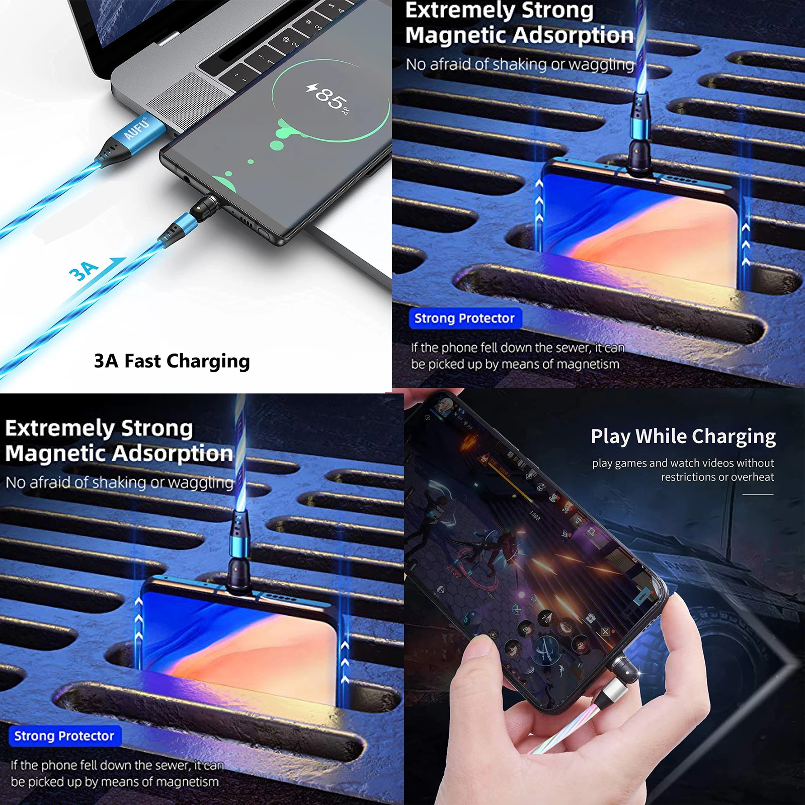 360 + 180 Degree Rotational Connector Luminous Cable Led Flowing Light ...