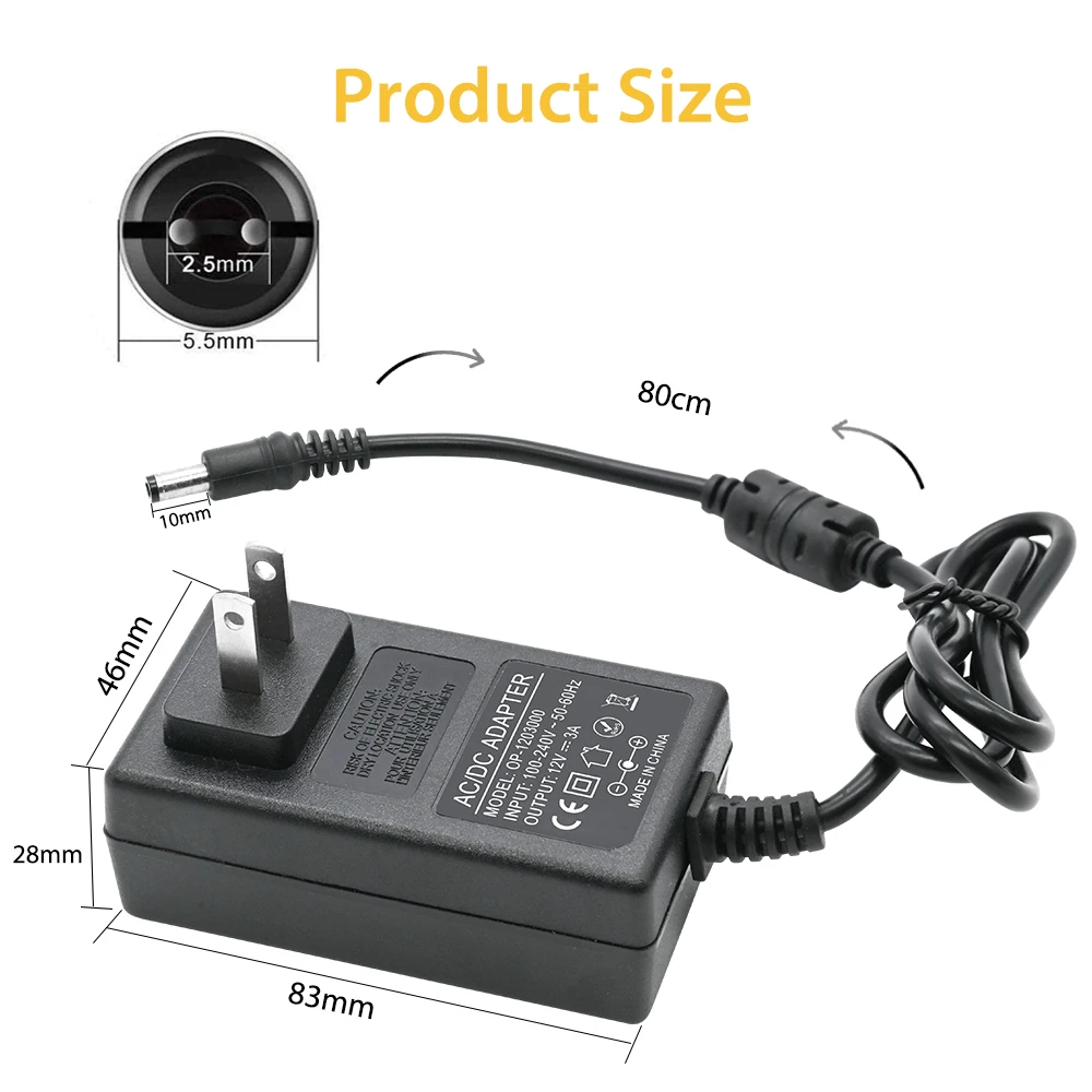 AC100-240V DC 12V 3A Adapter Jack 5.5*2.5 EU UK AU US Plug Driver ...