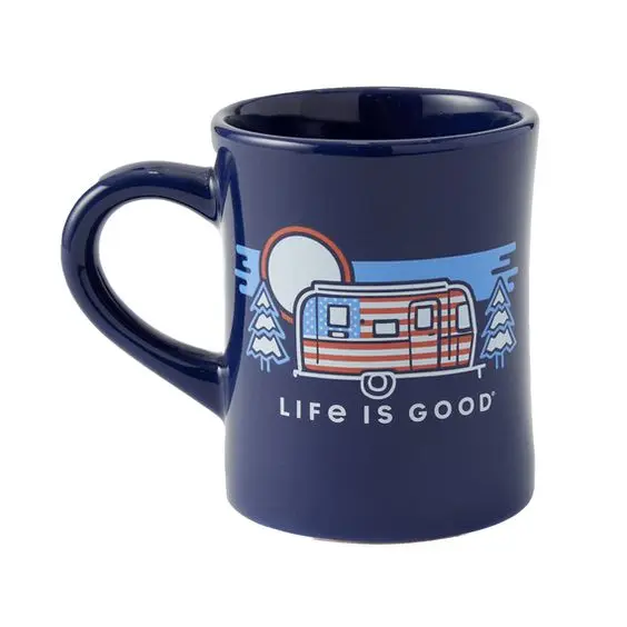Navy Blue Ceramic Water Cup - Retro Diner Style Mugs
