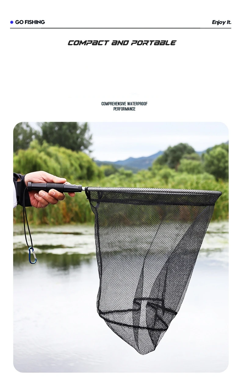 Black Knotless Net Stainless Handle Nylon Fishing Landing Net Pvc ...