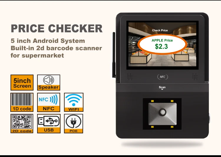 New Design 5inch Self-service Price Checker Android Touch Screen for Supermarket/retail Shop ...
