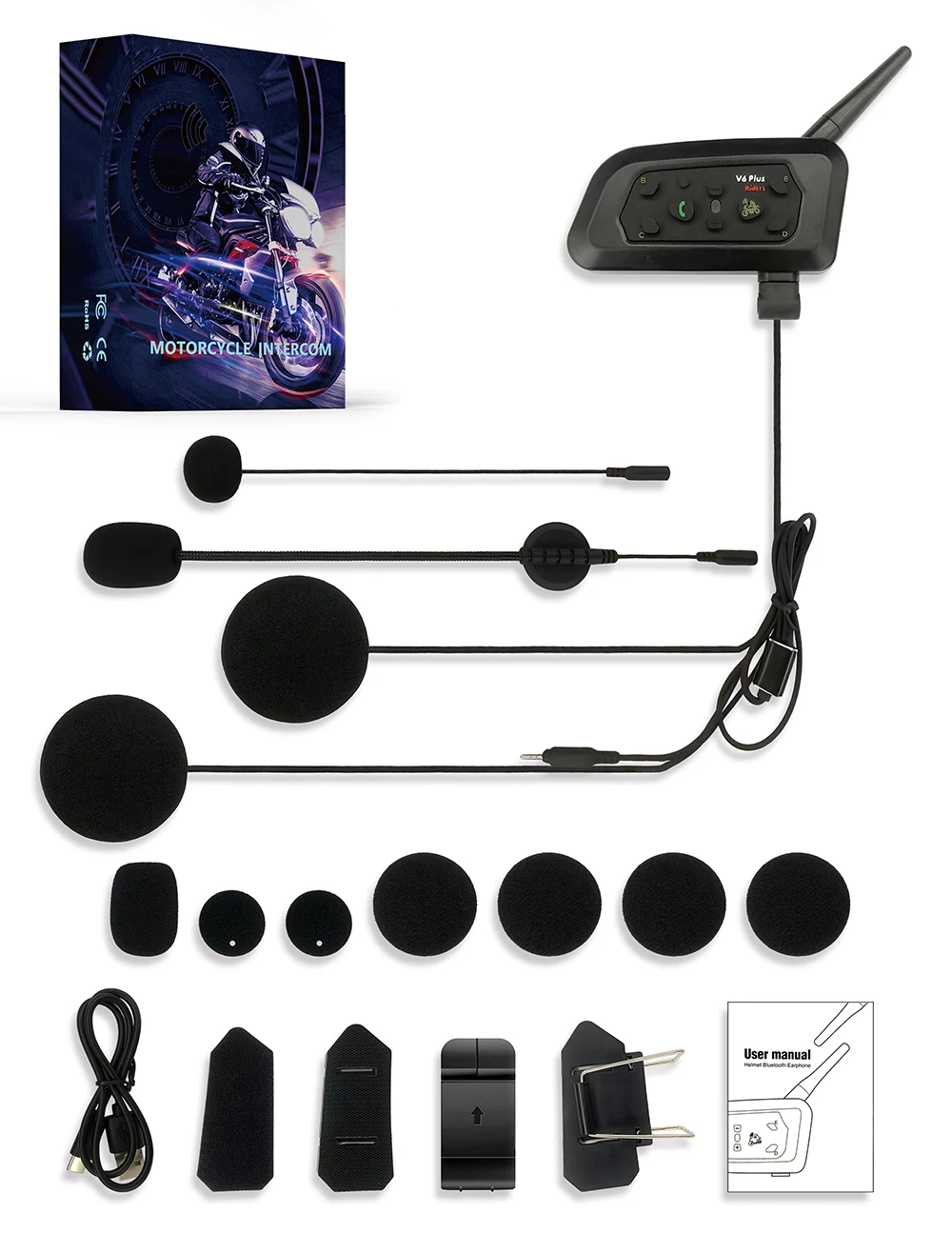 V6 Plus Intercom Wireless Headset Motorcycle Accessories Helmet ...