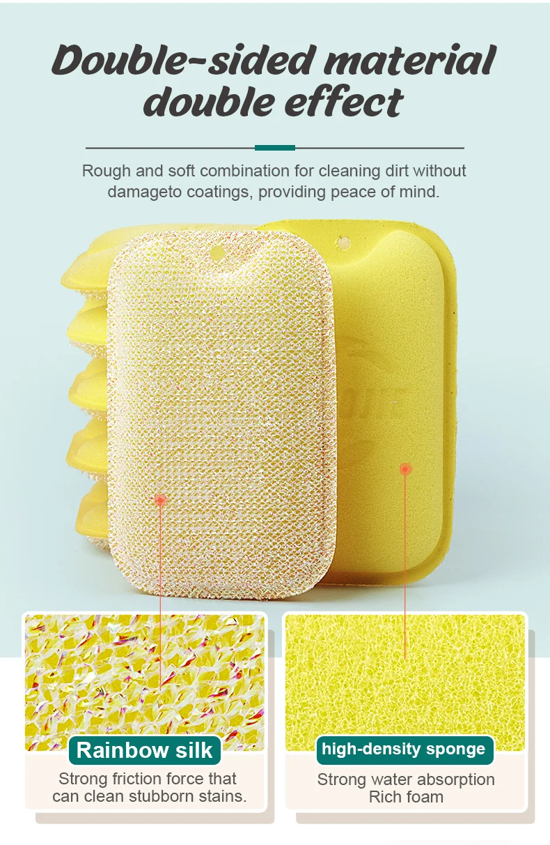 Square Colorful Silk Double sided Sponge Wipe Kitchen Dishwashing ...
