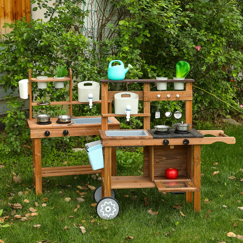 Wooden Mud Kitchen Kids Outdoor Kitchen Play set with Faucet Kitchen ...