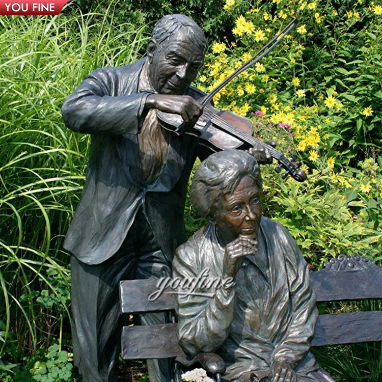 Life Size Street Decoration Brass Violinist Statue