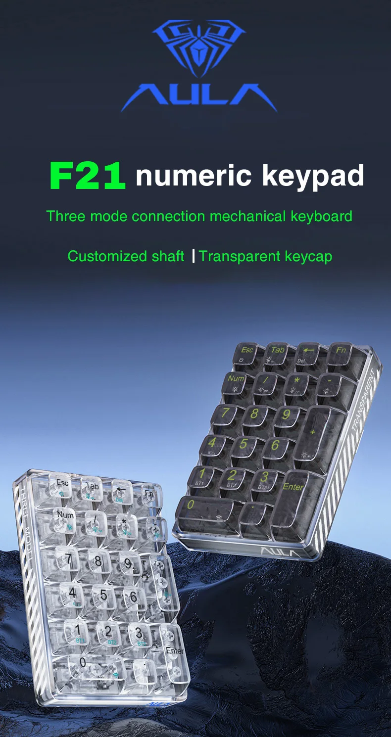 Aula F21 Mini Digital Hotswappable Mechanical Keyboard 21 Key Bt/wired ...