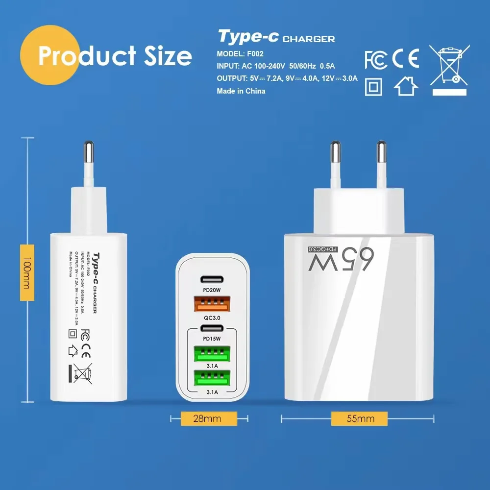 65W PD Fast Charger - Efficient Charging for Iphone & Macbook