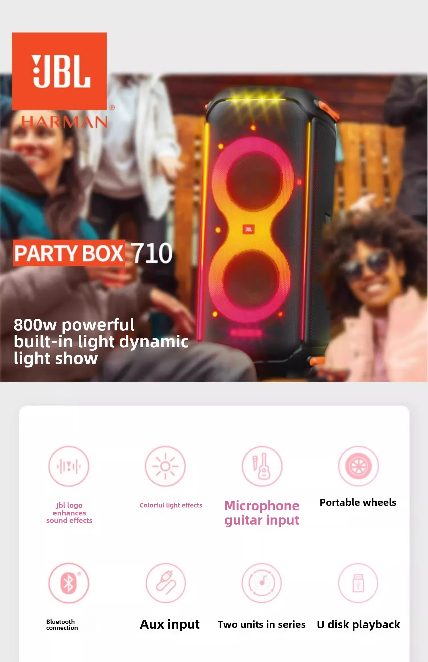 Portable Outdoor Party Karaoke RGB LED Speaker Box 710 Audio Player ...