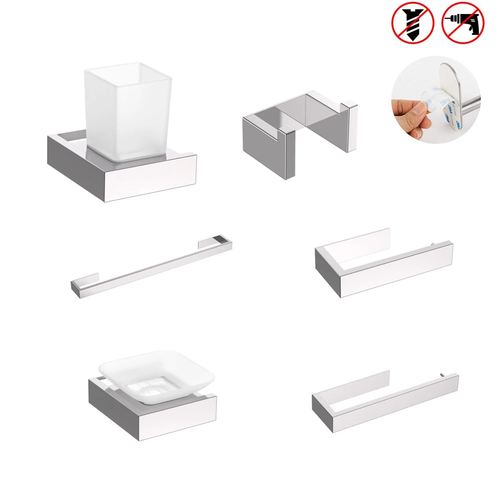 New Design Square Black Stainless Steel Bathroom Accessories Set for Hotel